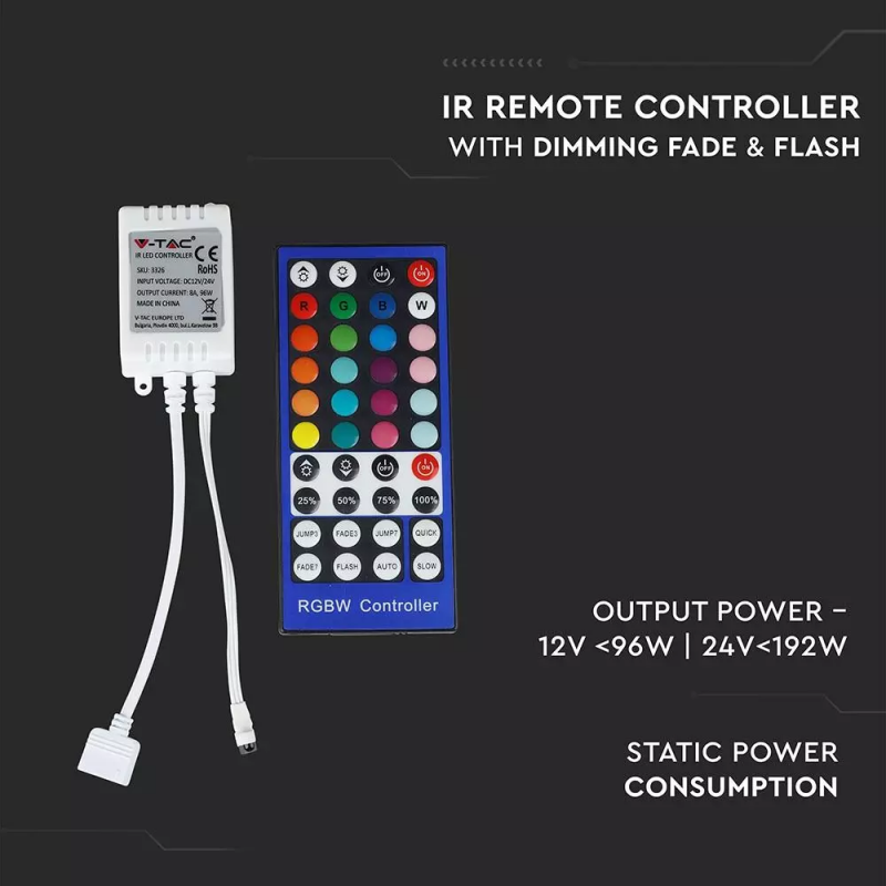 VTAC CONTROLLER CON TELECOMANDO A INFRAROSSO PER STRISCE LED 3IN1+RGB ...