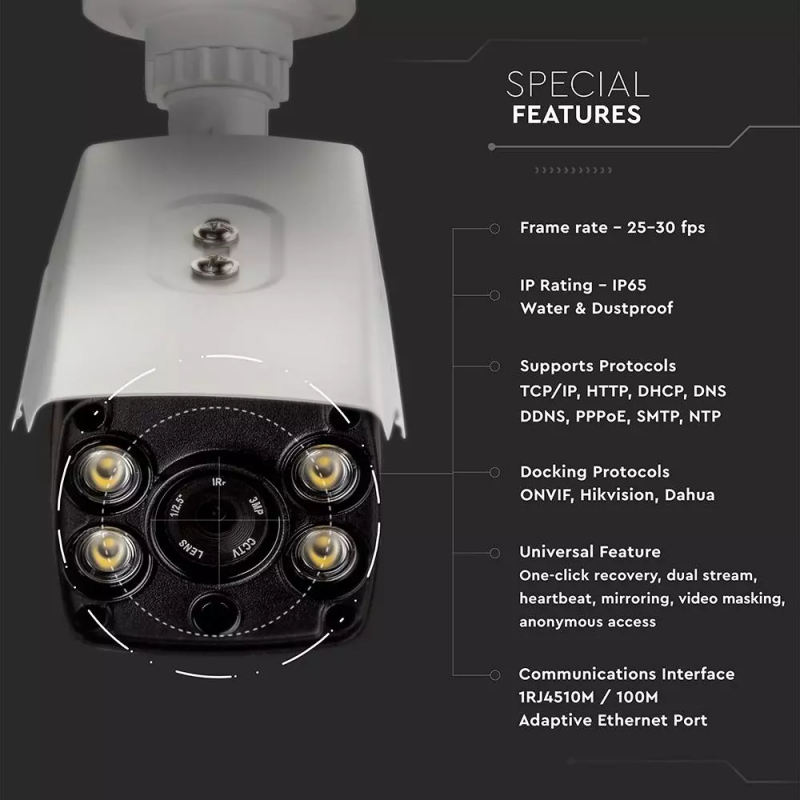 VTAC TELECAMERA IP A COLORI PER ESTERNO IP65 2.0MP 1080P CON SENSORE DI ...