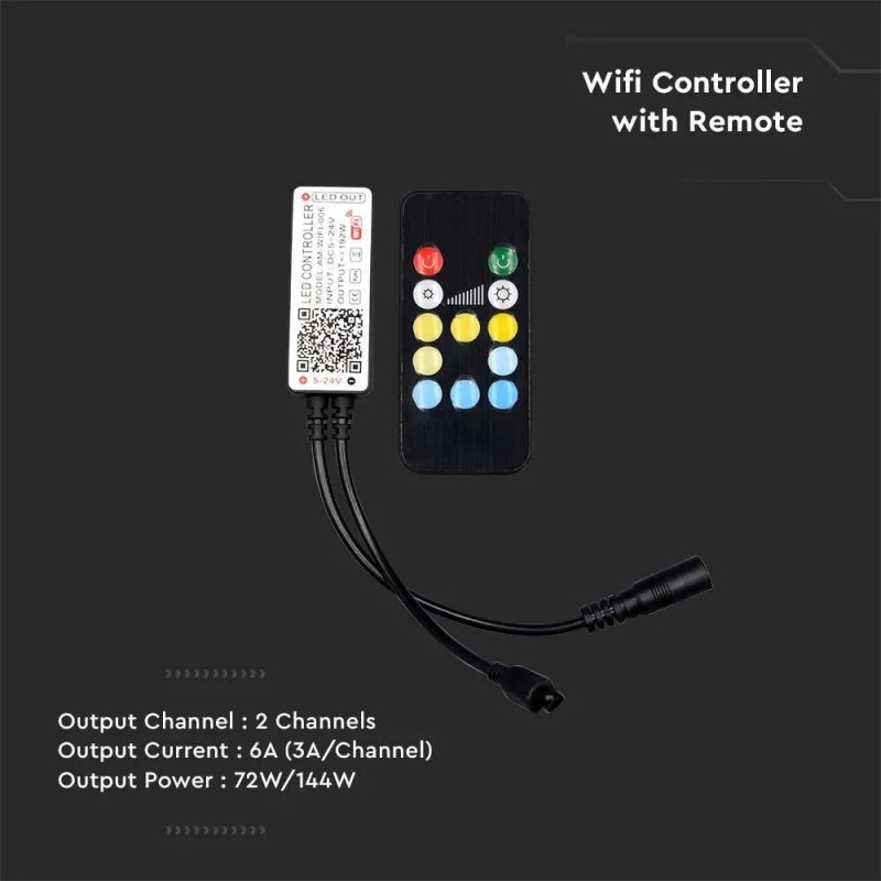 VTAC CONTROLLER SMART WI-FI PER STRISCE LED 3IN1 24 TASTI 12V/120W ...