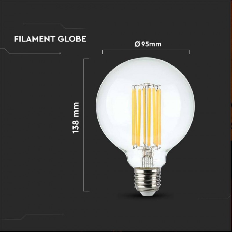 VTAC LAMPADINA GLOBO LED 18W E27 G95 3000K FILAMENTO TRASPARENTE - SKU: 212803 - VT-2338
