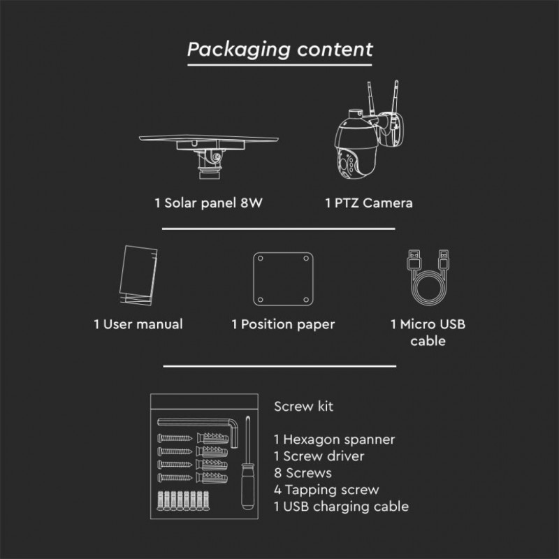 VTAC TELECAMERA SMART 4G HD PTZ CON PANNELLO SOLARE VISIONE NOTTURNA E ...