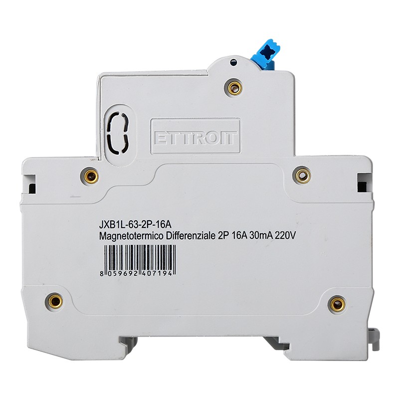 ETTROIT MAGNETOTERMICO DIFFERENZIALE 2M 1P+N 16A 30mA 220V-4.5KA - SKU: JXB1L-63-2P-16A-4.5KA