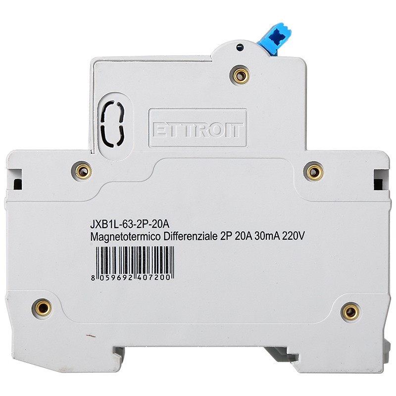 ETTROIT MAGNETOTERMICO DIFFERENZIALE 2M 1P+N 20A 30mA 220V-4.5KA - SKU: JXB1L-63-2P-20A-4.5KA