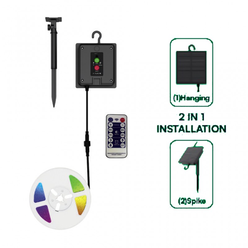 V-TAC KIT STRISCIA SOLARE LED 2835 60 1,2W/MT RGB IP67 CON PANNELLO ...