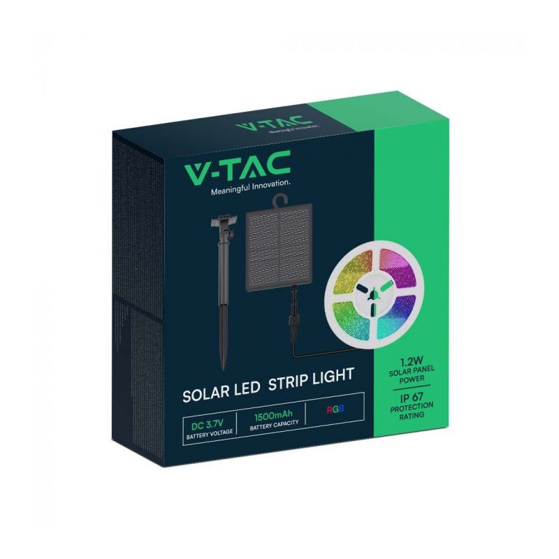 V-TAC KIT STRISCIA SOLARE LED 2835 60 1,2W/MT RGB IP67 CON PANNELLO ...