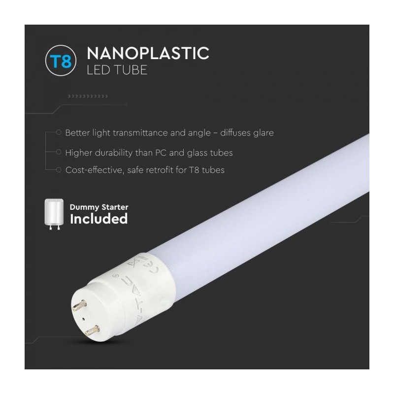 V-TAC TUBO LED NANO PLASTIC T8 G13 14W 4000K 1200LM 90CM RUOTABILE BIANCO - SKU: 216272 - VT-9077