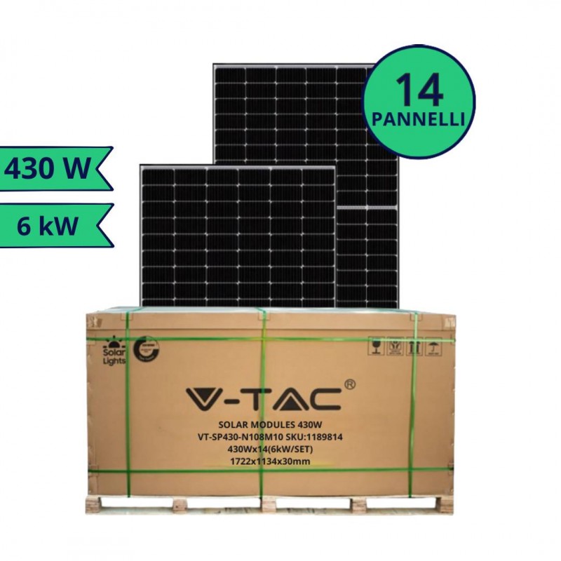 V-TAC PALLET DA 6kW (6.02 kW) 14 PANNELLI MONOCRISTALLINI TOPCON TIER1 430W 1722x1134x30 PREZZO ...